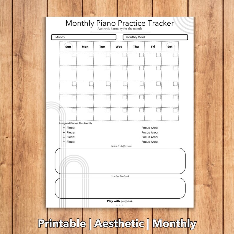 Aesthetic Monthly Piano Practice Tracker | Printable Planner - Etsy