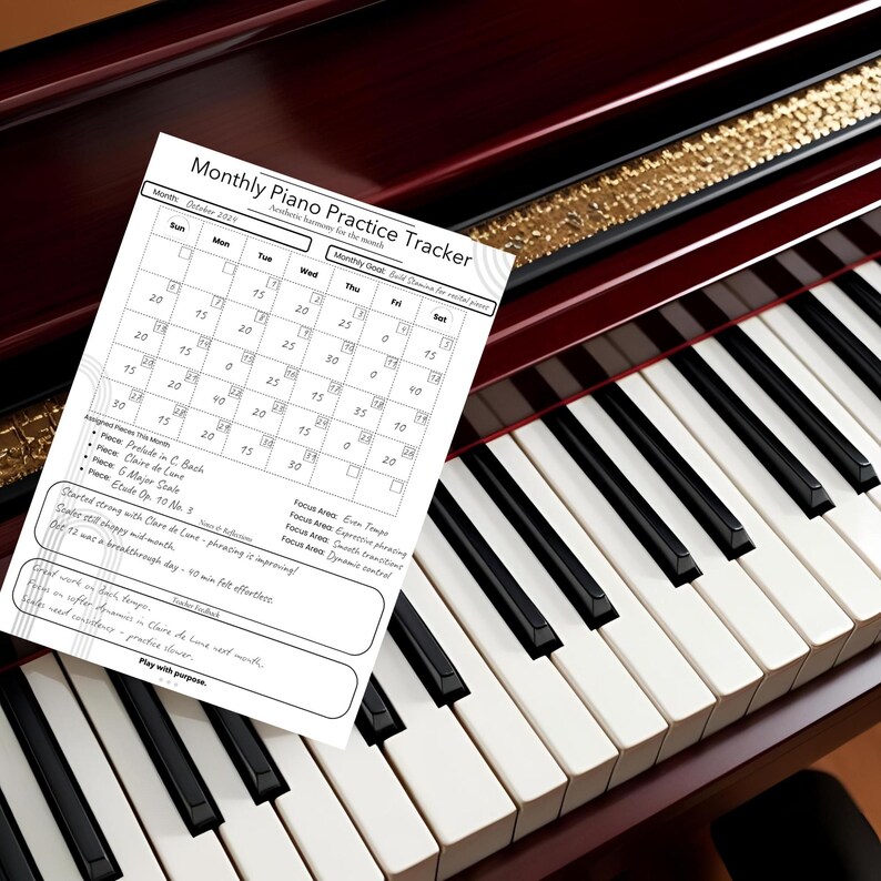 Aesthetic Monthly Piano Practice Tracker | Printable Planner - Etsy