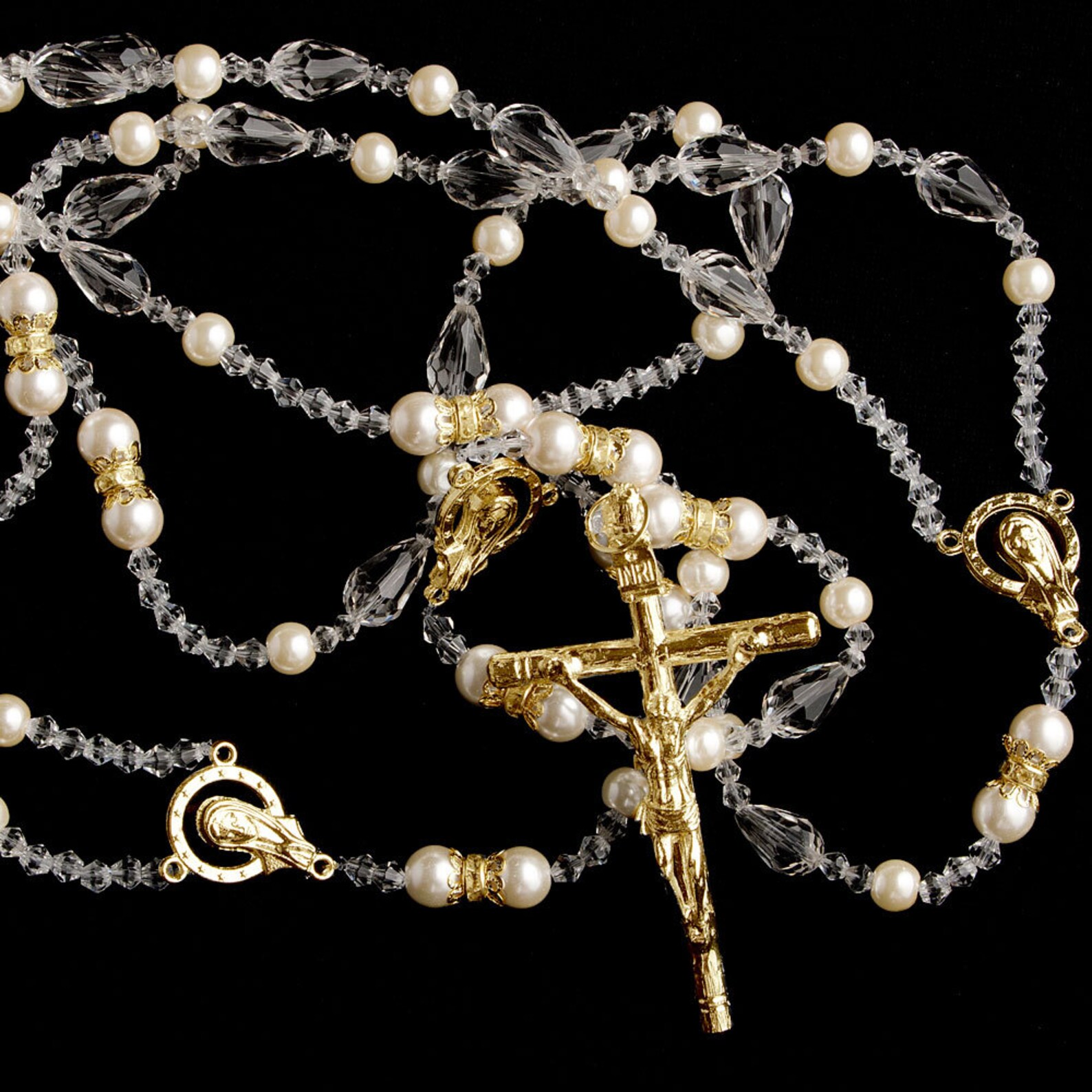 Crystal and Pearl Wedding Lasso Rosary, Elegant Wedding Lazo De Bodas ...