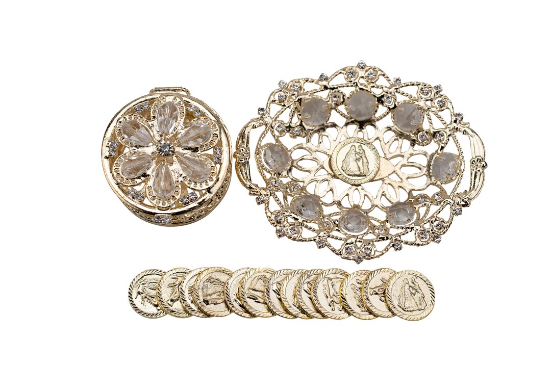 Gold Plated Unity Coins Set, Arras De Boda With Round Wedding Coin ...
