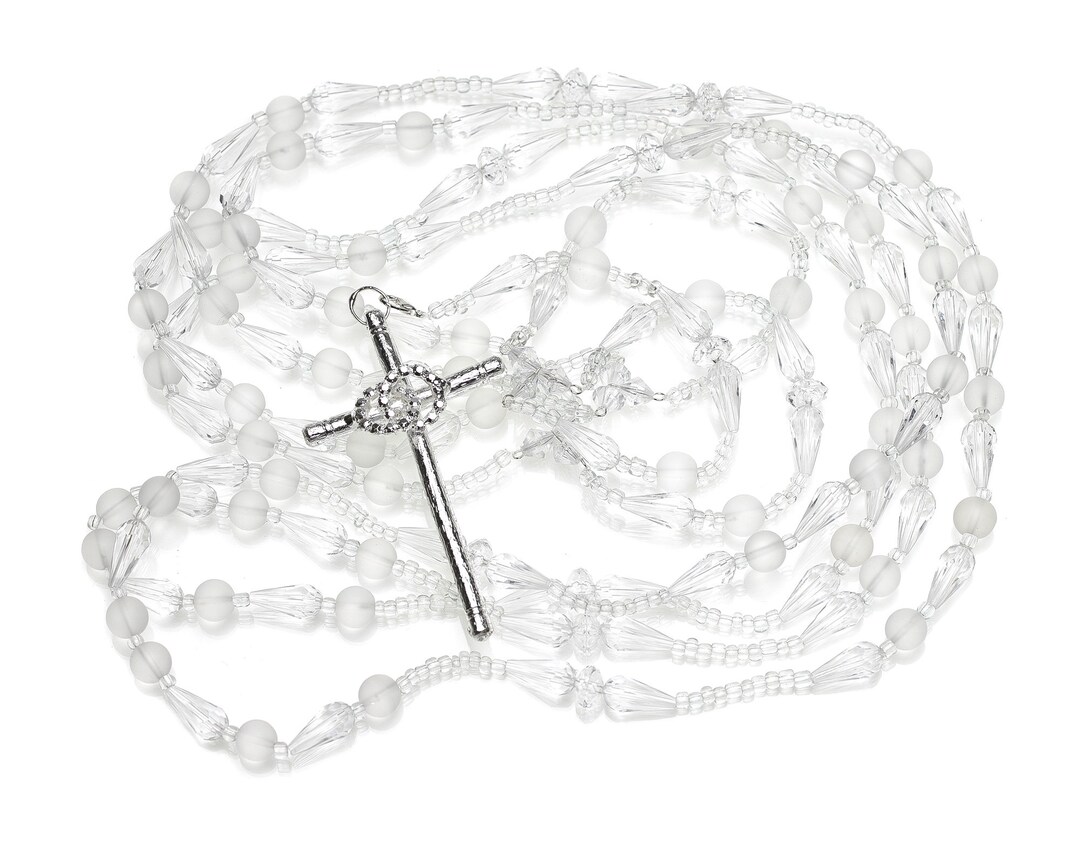 Crystal Wedding Lazo With Silver-plated Crucifix – Frosted Beads, Lazo ...