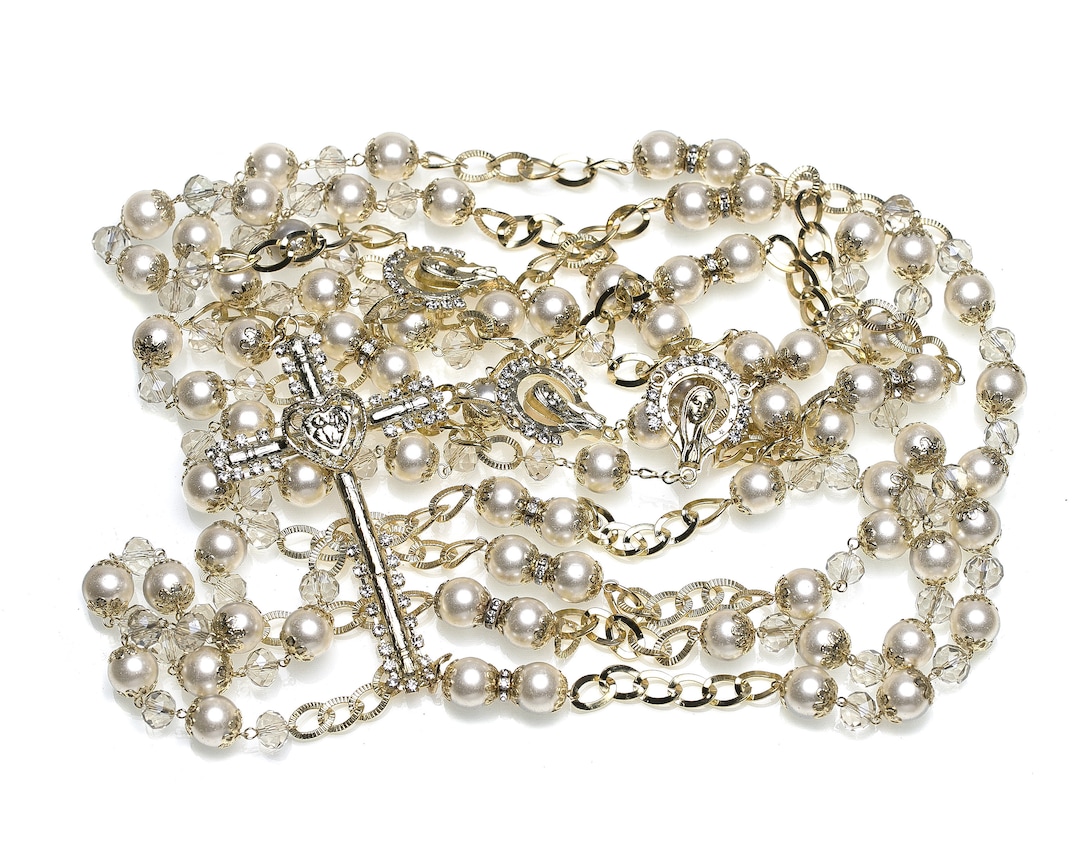 Swarovski Crystal Pearl Wedding Lasso in Gold – Catholic Wedding Lazo ...