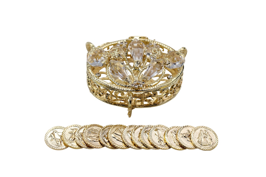 Gold-plated Wedding Arras Set With 13 Unity Coins, Oval Chest With ...