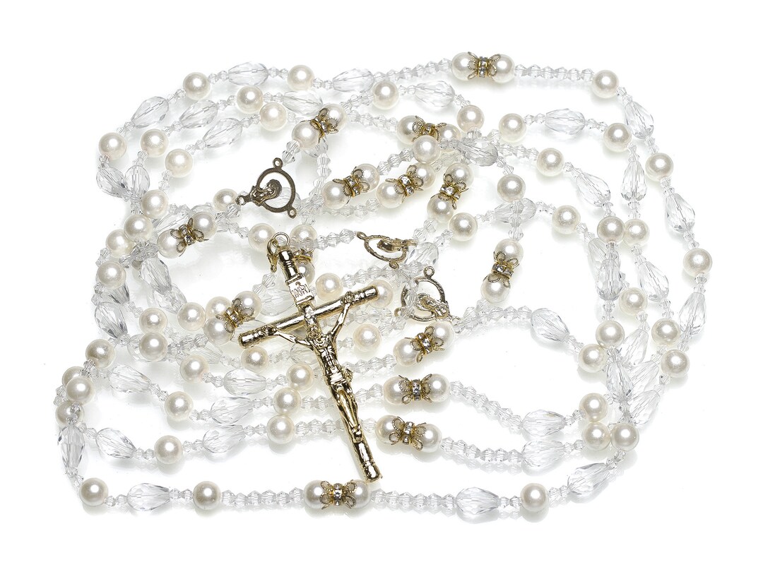 Crystal and Pearl Wedding Lasso Rosary, Elegant Wedding Lazo De Bodas ...