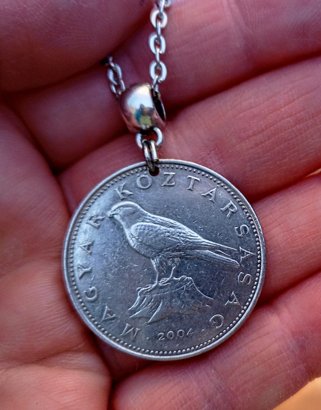 Hungary Magyar 50 Forint Silver Tone Saker Falcon Turul Coin Pendant ...