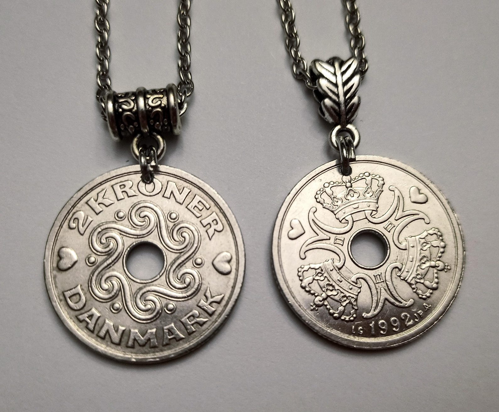 Denmark 1, 2 or 5 Kroner Silver Tone Coin Pendant Necklace 1990-2005 ...