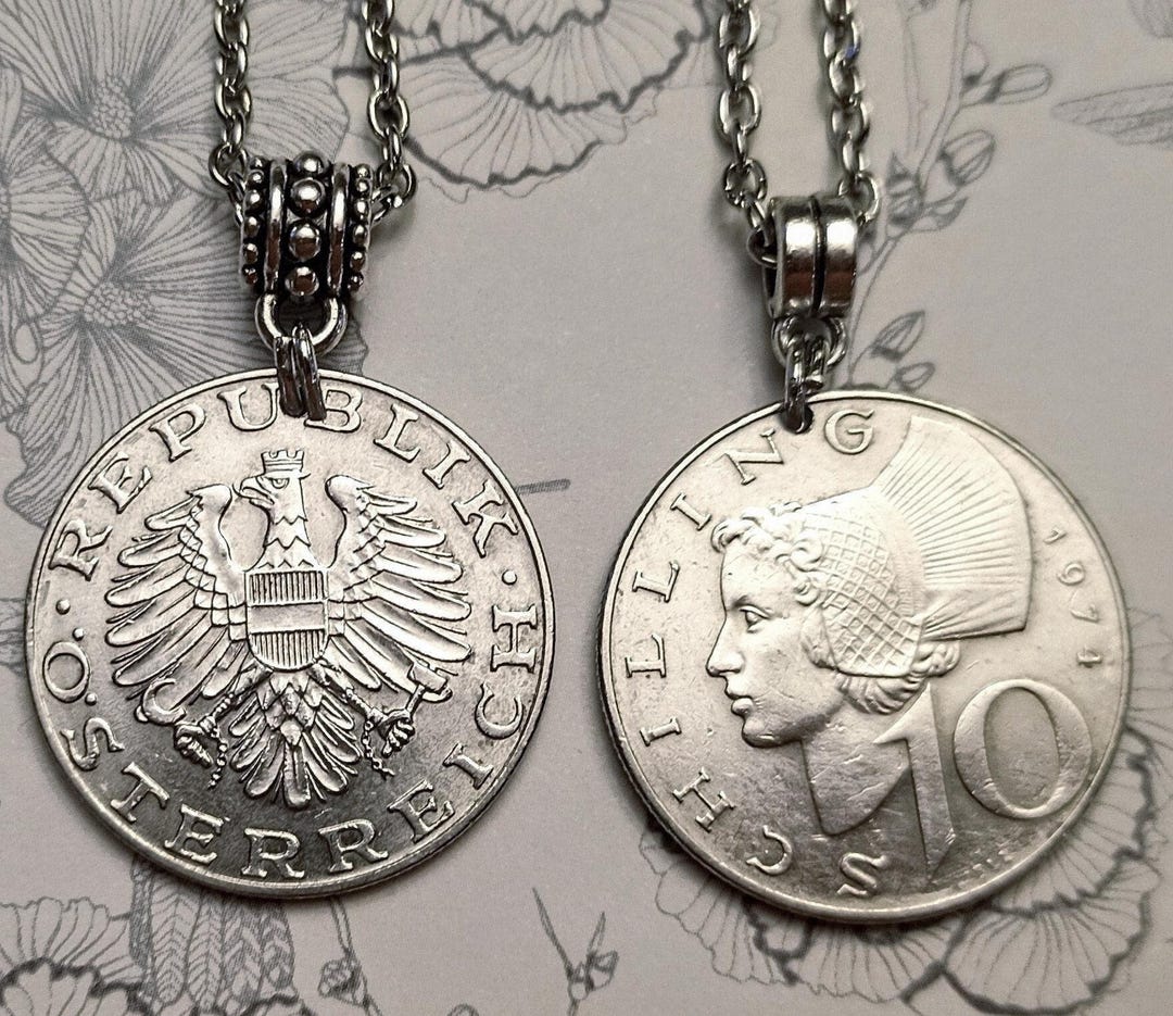 Austria Emblem Eagle Silver Tone Coin Pendant Necklace 1974-1996 Choose ...