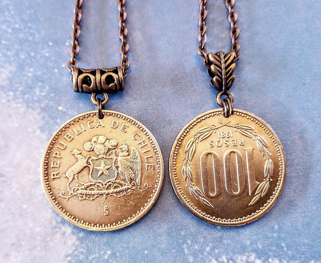 Chile 100 Pesos Bronze Coin Pendant Necklace 1981-2000, Choose Year - Etsy