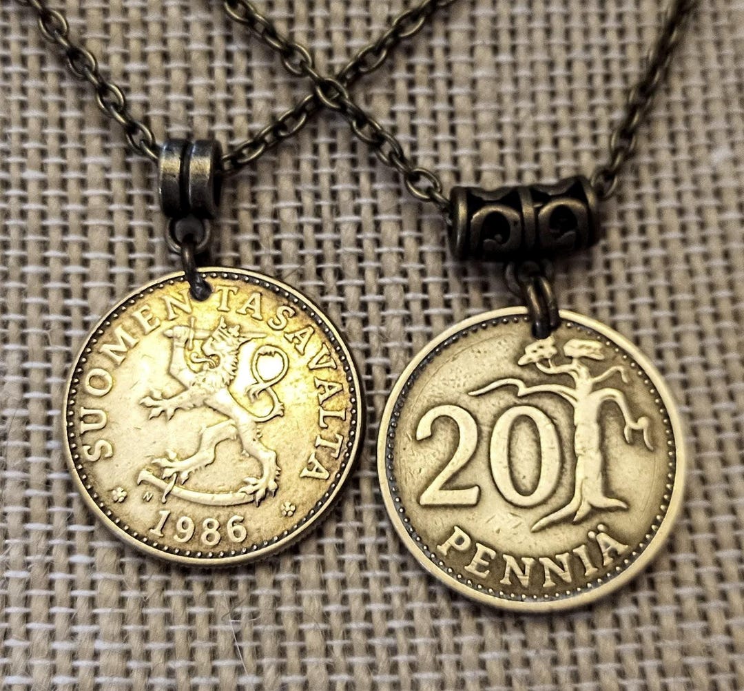 Finland Suomi 20 Pennia Brass Lion Brass Coin Pendant Necklace 1963 ...