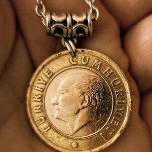 Turkey Bimetallic 1 Lira 1 Inch Coin Pendant Necklace 2009-2018, Choose ...