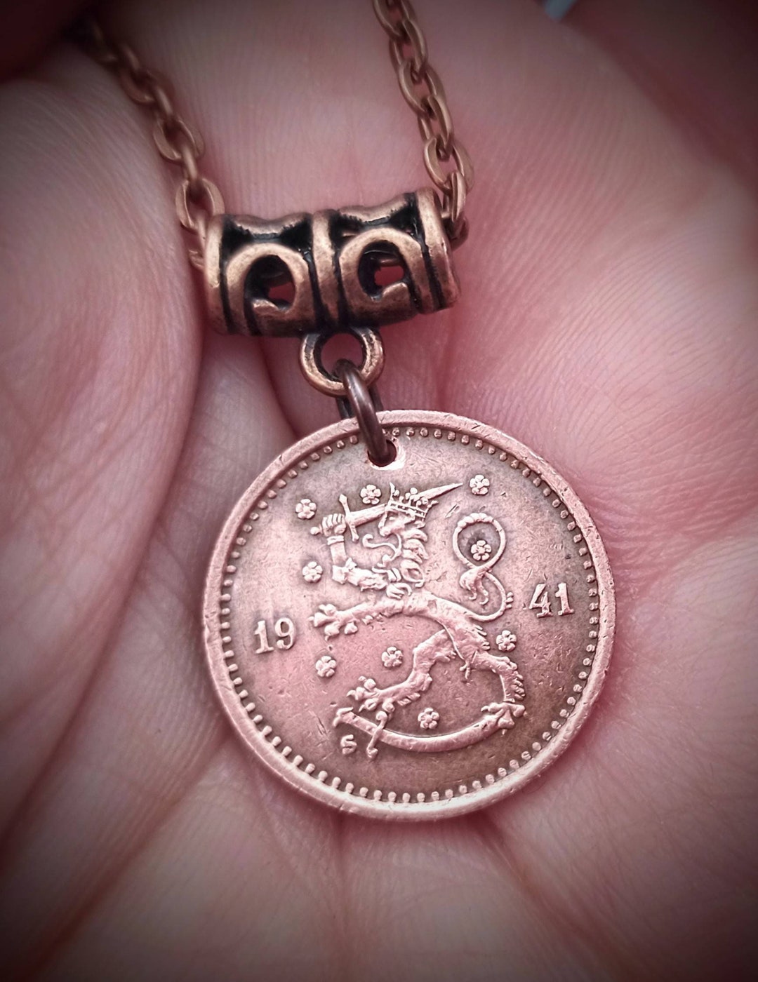 Finland Suomi WW2 Era 50 Pennia Copper Coin Pendant Necklace 1940-1943 ...