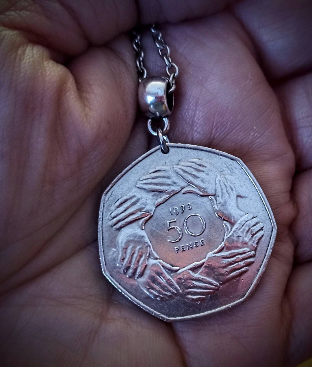 England British BIG UK 50 Pence Holding Hands 1973 Special Edition Coin ...