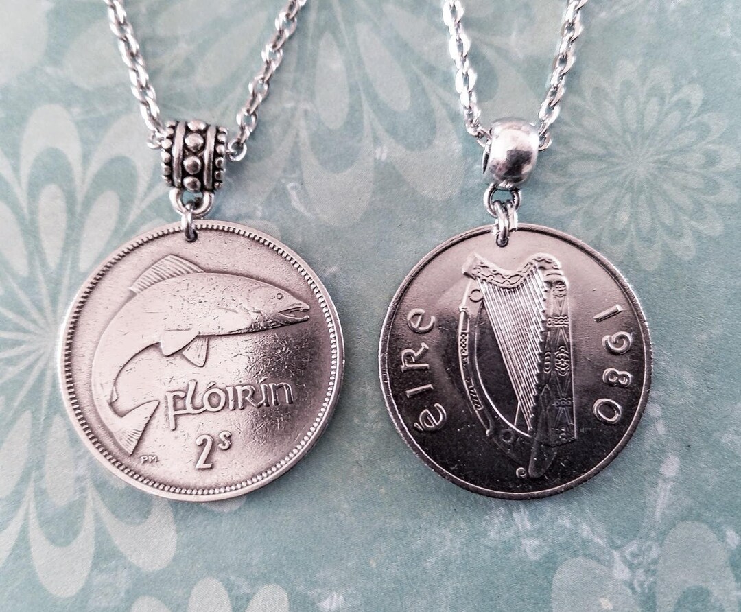 Ireland 2 Floirin/2 Scilling Salmon Fish Silver Tone Coin Pendant ...