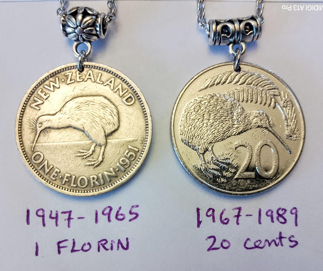 New-zealand 1 Florin OR 20 Cents Kiwi Bird Coin Pendant 1947-1989, Choose Year - Etsy