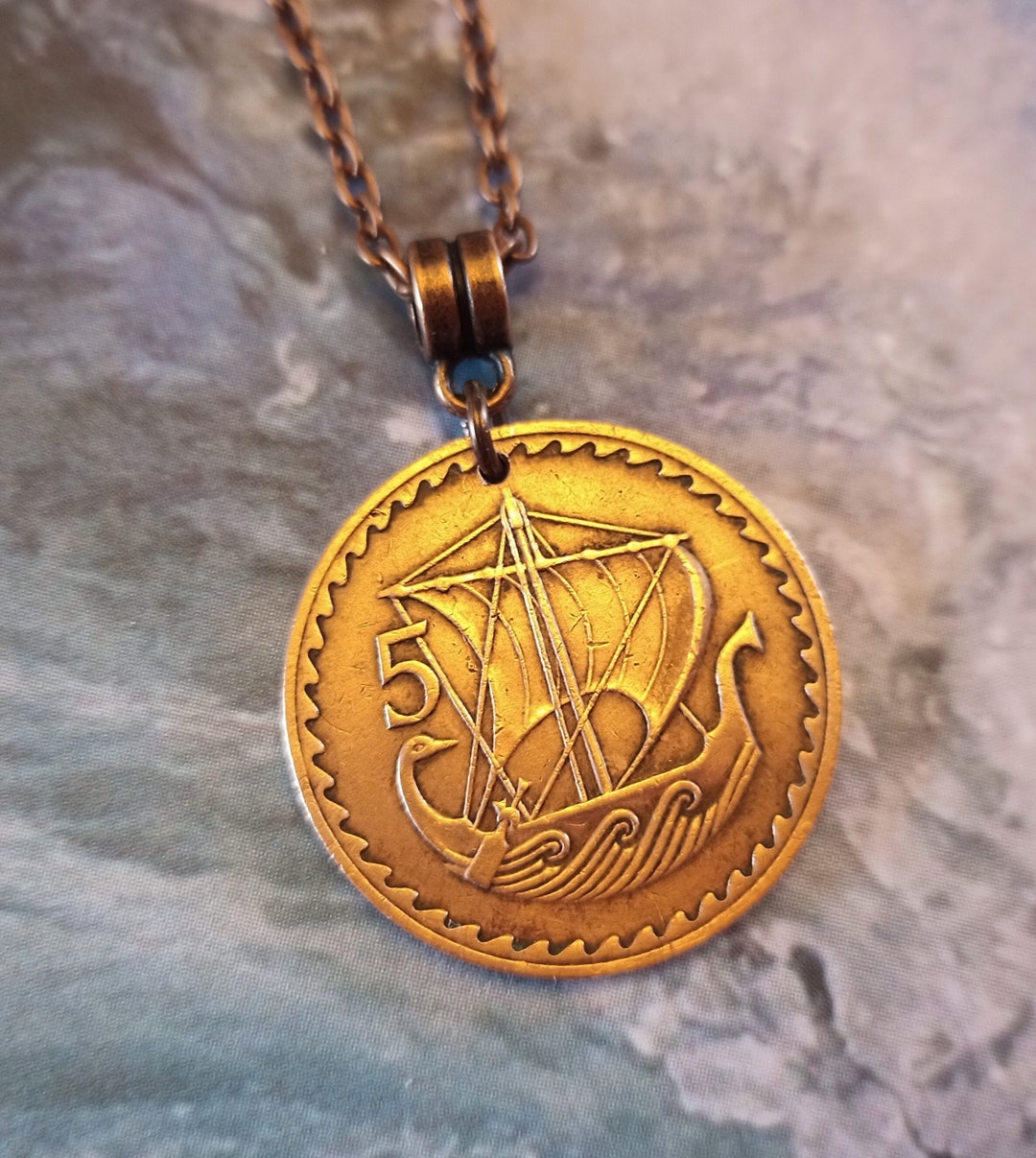 Cyprus 5 Mils Ancient Ship Bronze 1 Inch Coin Pendant Necklace 1960 ...