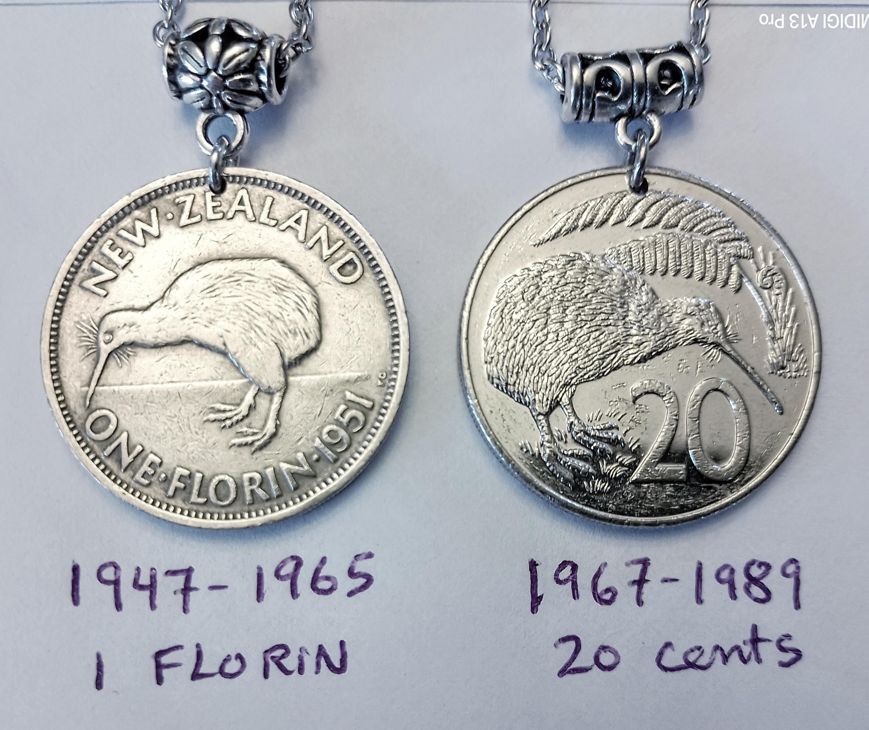 New-zealand NZ Vintage 1 Florin OR 20 Cents Kiwi Bird Silver Tone Coin ...