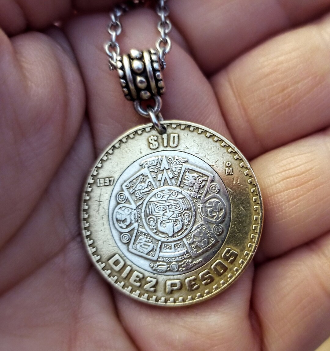 Mexico Intricate Bimetallic Aztec Calendar 10 Pesos Coin Pendant ...