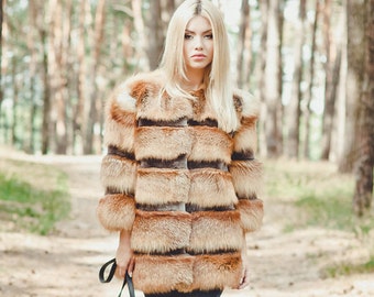 Fox Fur Coat Womens Winter Jacket Gift for women | Etsy