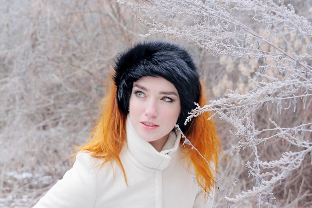Black Fox Fur Headband Winter Headbands for Women Head - Etsy