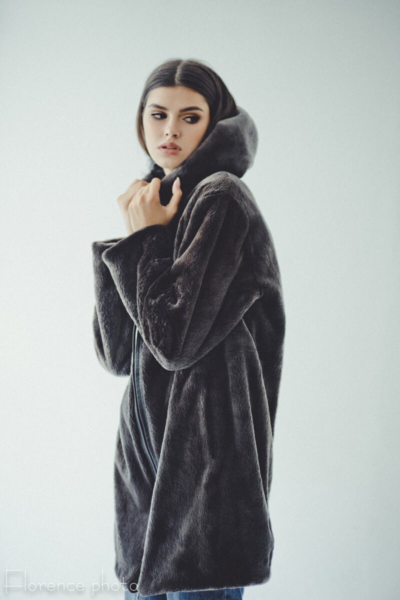 Gray Beaver Fur Jacket Women Winter Coat Gift for Her | Etsy