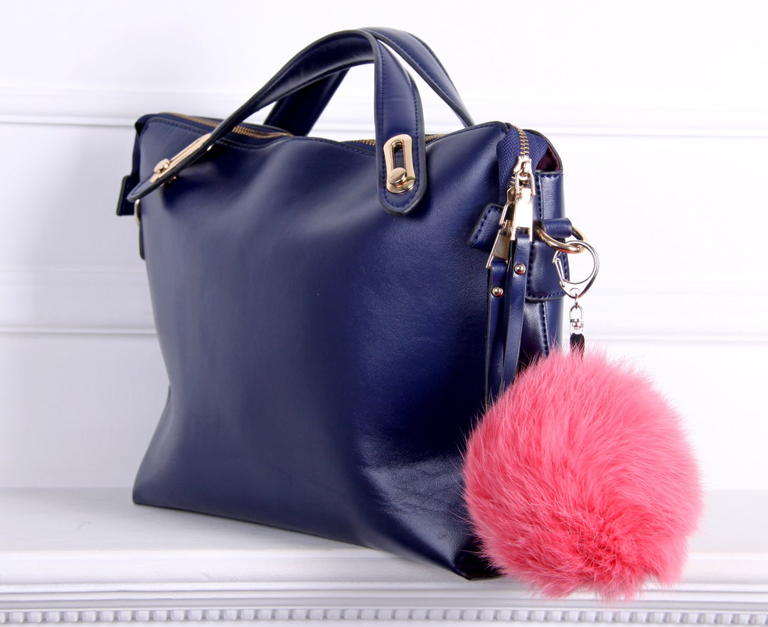 Pink Rabbit Fur Pom Pom Keychain | Fluffy Bag Charm - Etsy UK