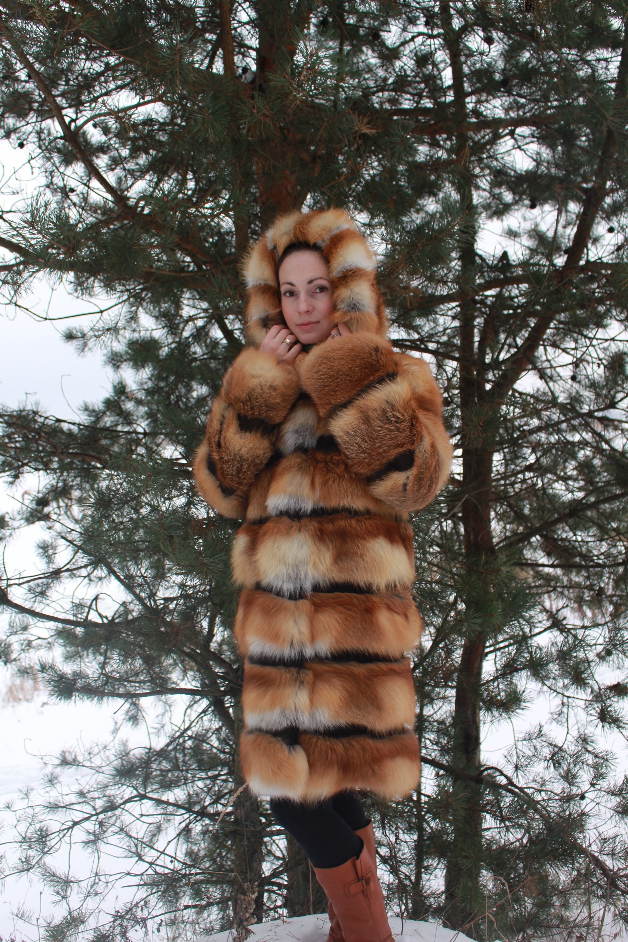 Fox Fur Coat Hooded Womens Winter Jacket Oversized Coats | Etsy