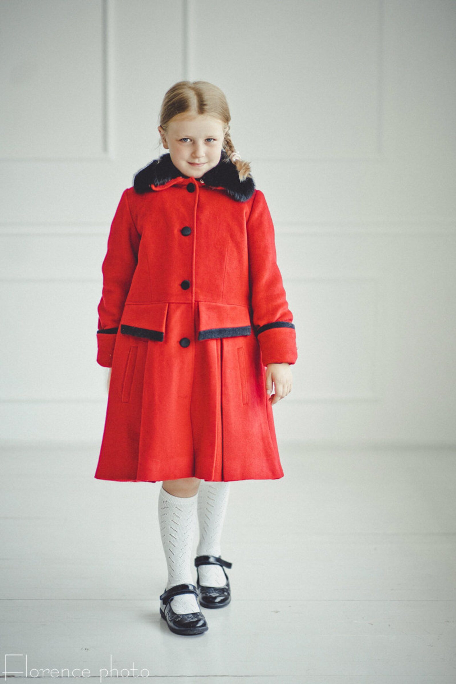 Red Girl's Wool Coat With Real Mink Fur Collar Baby Girl Coats Wool ...