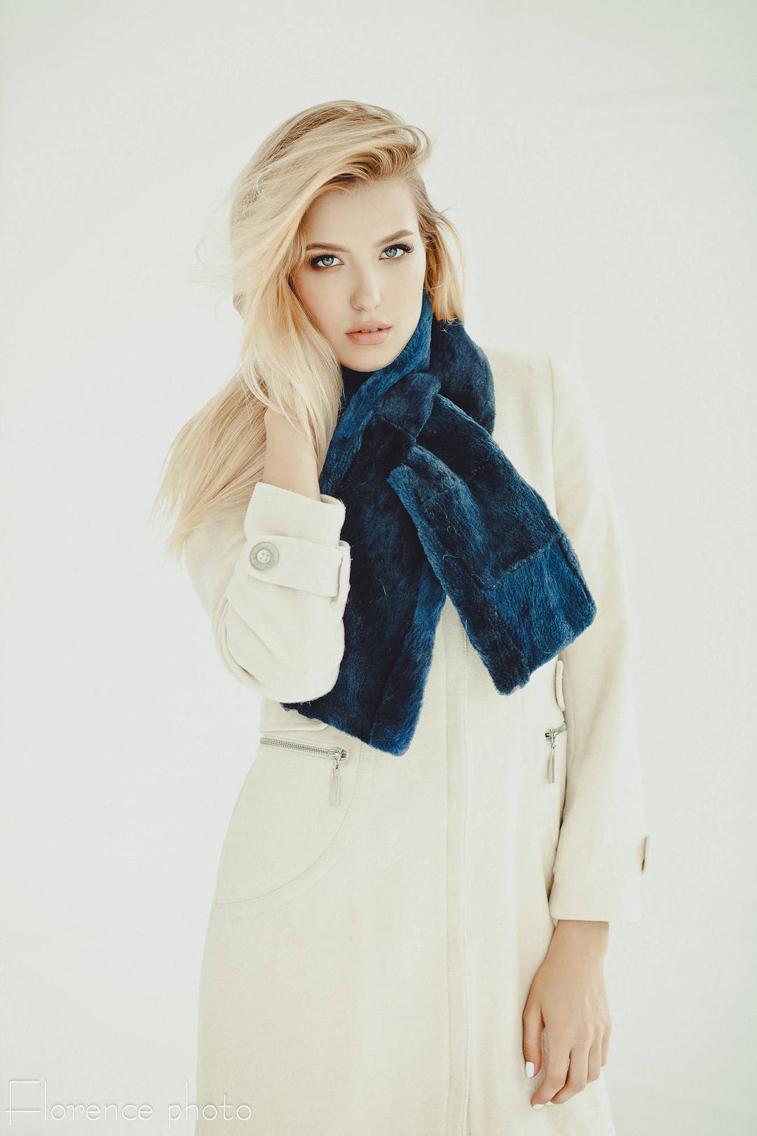 Blue Fur Scarf for Jacket Detachable Collar Women Real Fur Winter Scarf ...