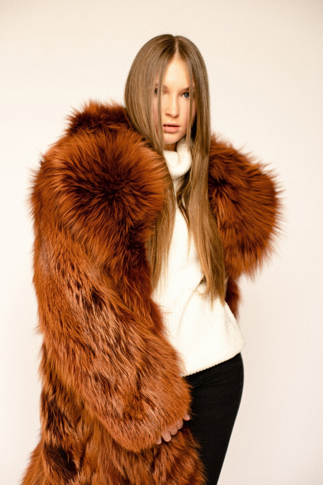 Long Fox Fur Coat Women's Winter Coats Oversized Fur Jacket Luxury Gift ...