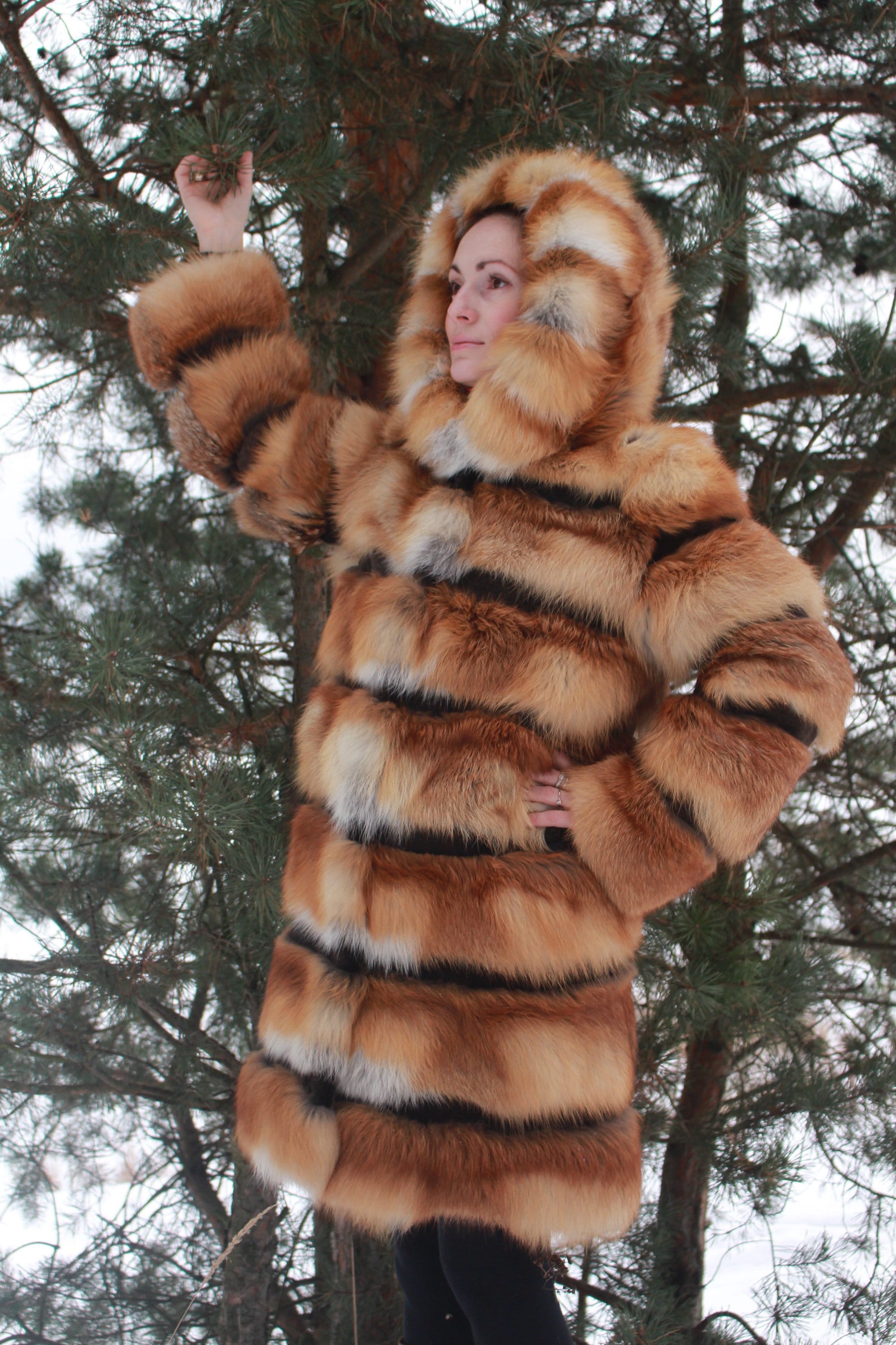 Fox Fur Coat Hooded Womens Winter Jacket Oversized Coats | Etsy