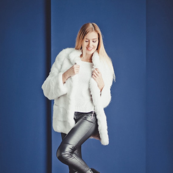 White Rabbit Fur Jacket Women Winter Coat Gift for Her | Etsy