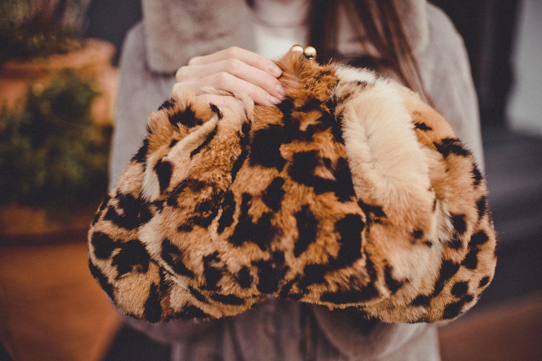 Leopard Rabbit Fur Clutch Bag - Real Fur Evening Handbag | Soft Purse ...