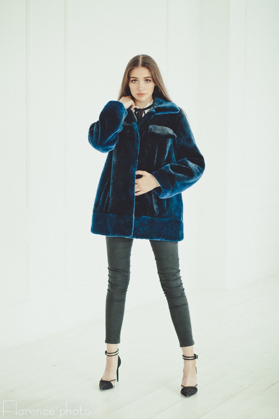 Blue Sheared Beaver Fur Bomber Jacket | Real Fur Winter Coat for Women ...