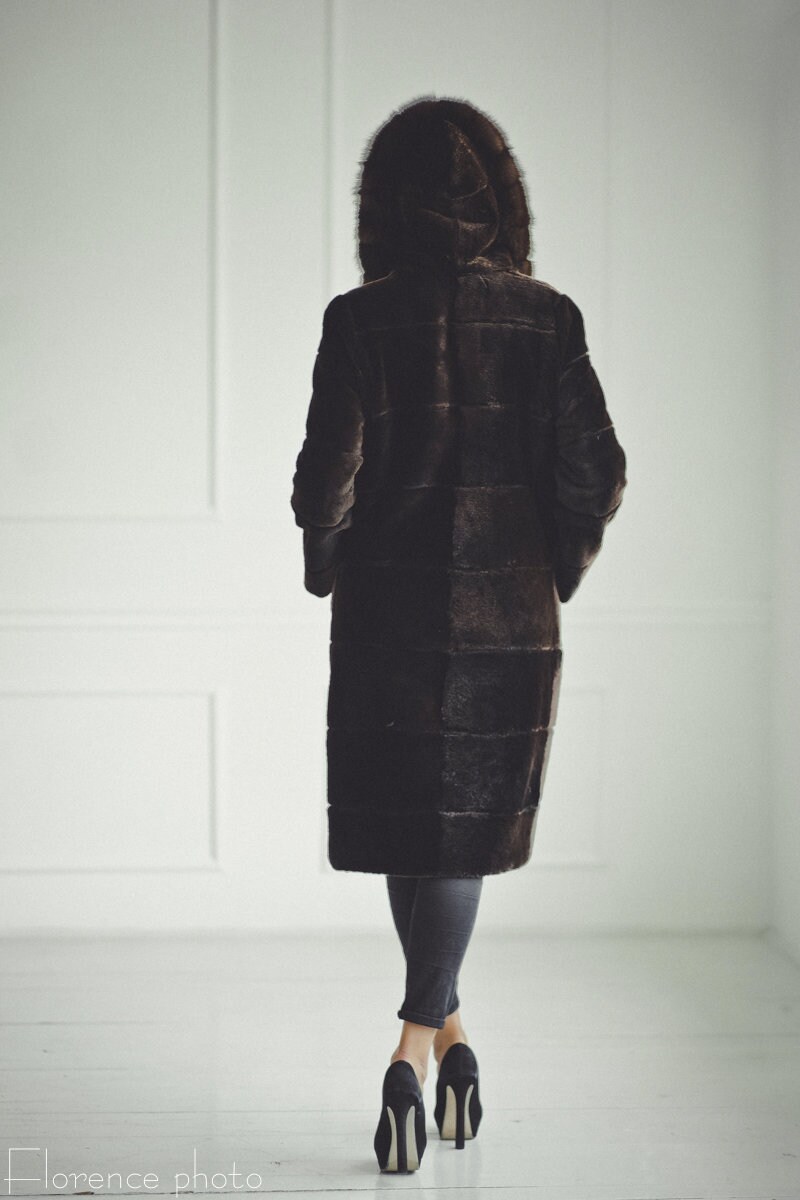 Brown Fur Coat for Women Beaver and Marten Jacket Long | Etsy