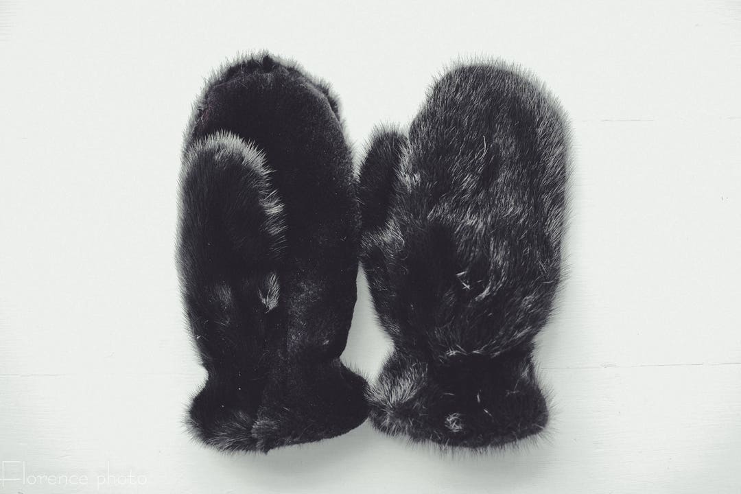 Black Mink Fur Mittens - Real Fur Gloves for Women & Men I Handmade ...