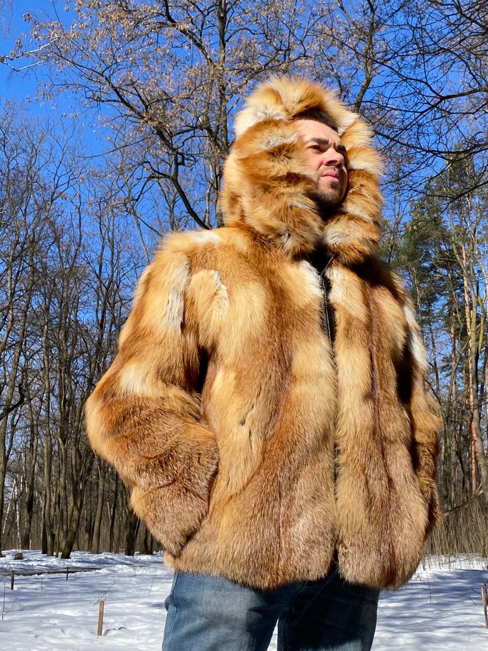 Hooded Mens Fox Fur Coat Winter Jacket Men Oversized Fur | Etsy