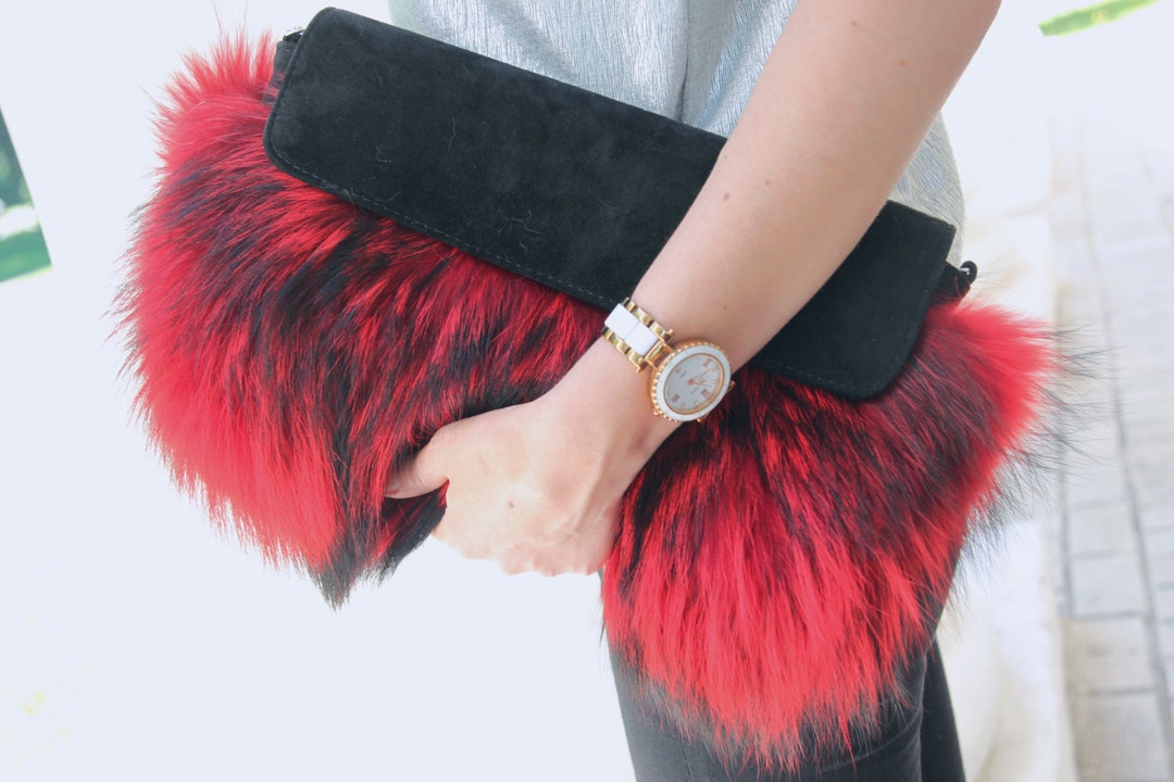 Red Fur Handbag Real Fur Clutch Bag Evening Purse Gift - Etsy