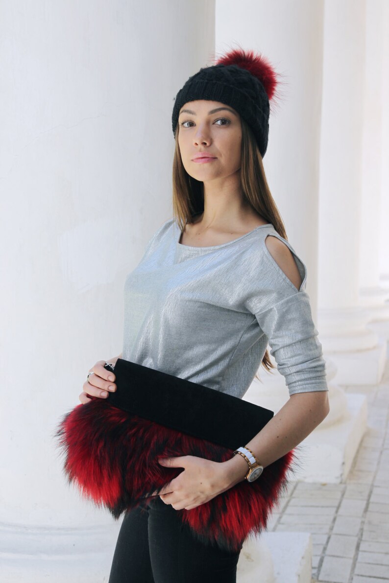 Red Fur Handbag Real Fur Clutch Bag Evening Purse Gift | Etsy