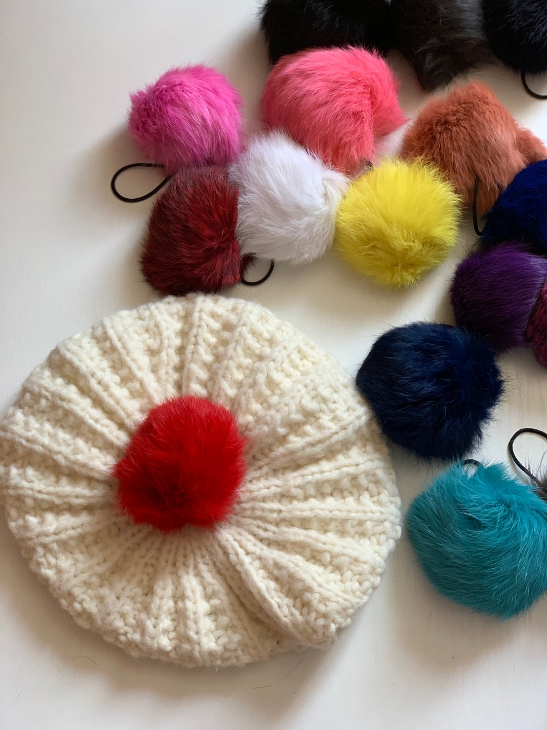 Set of 5 Real Rabbit Fur Pom Poms | Fluffy Fur Balls for Hats & Crafts ...