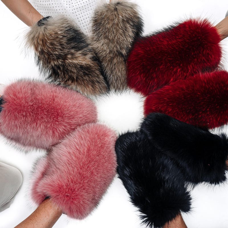 Leather Fox Fur Mittens - Etsy