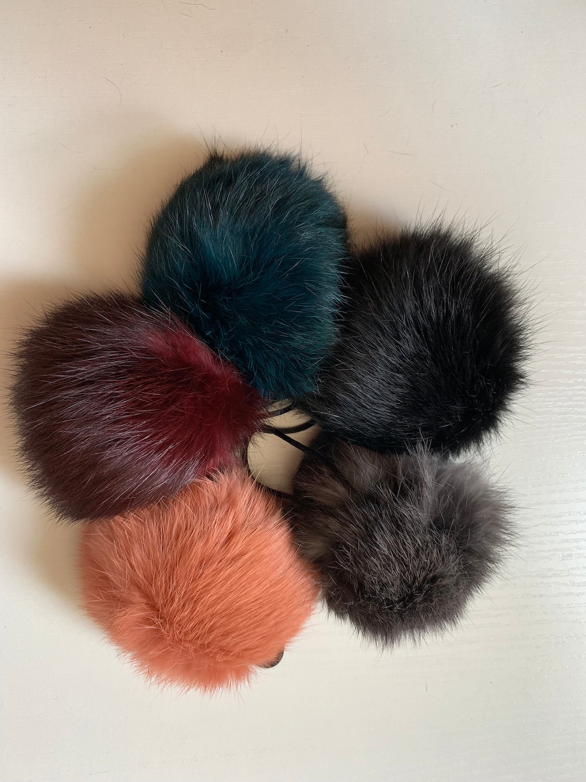 Set of 5 real rabbit fur Pom Poms Rabbit Detachable Pompom | Etsy