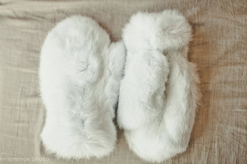 White Rabbit Fur Mittens – Handmade Winter Gloves, Cozy Fleece Lined - Etsy