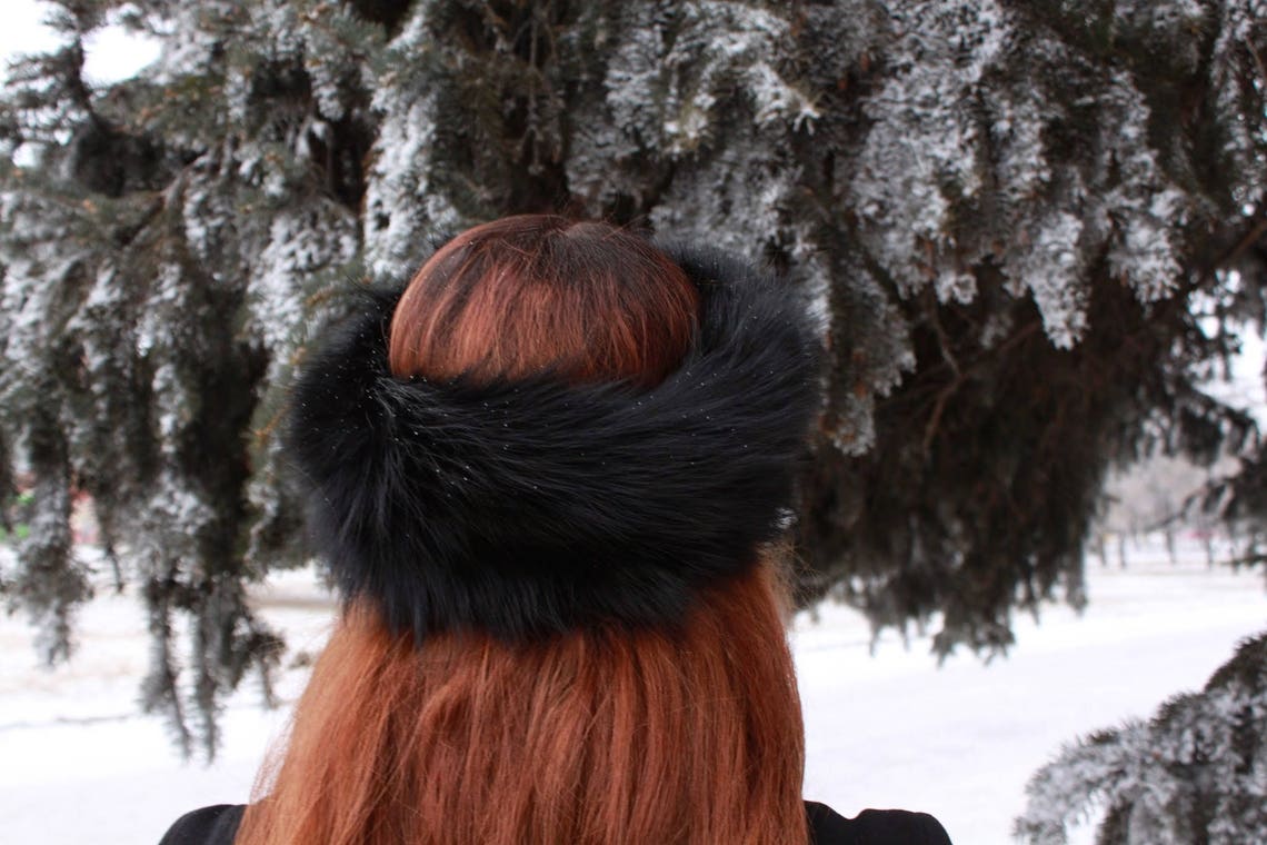 Black Fox Fur Headband Winter Headbands for Women Head - Etsy
