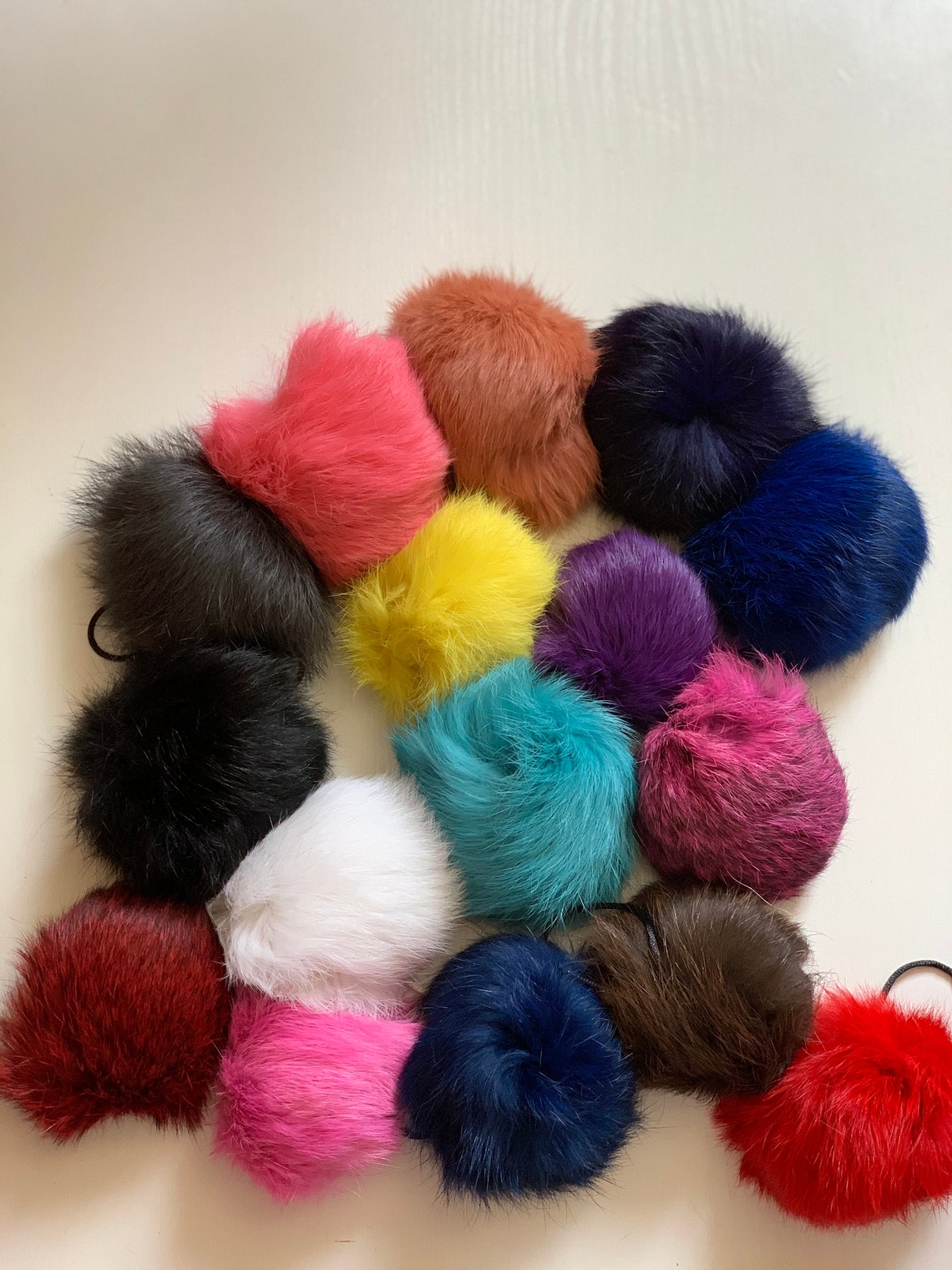 Set of 5 real rabbit fur Pom Poms Rabbit Detachable Pompom | Etsy