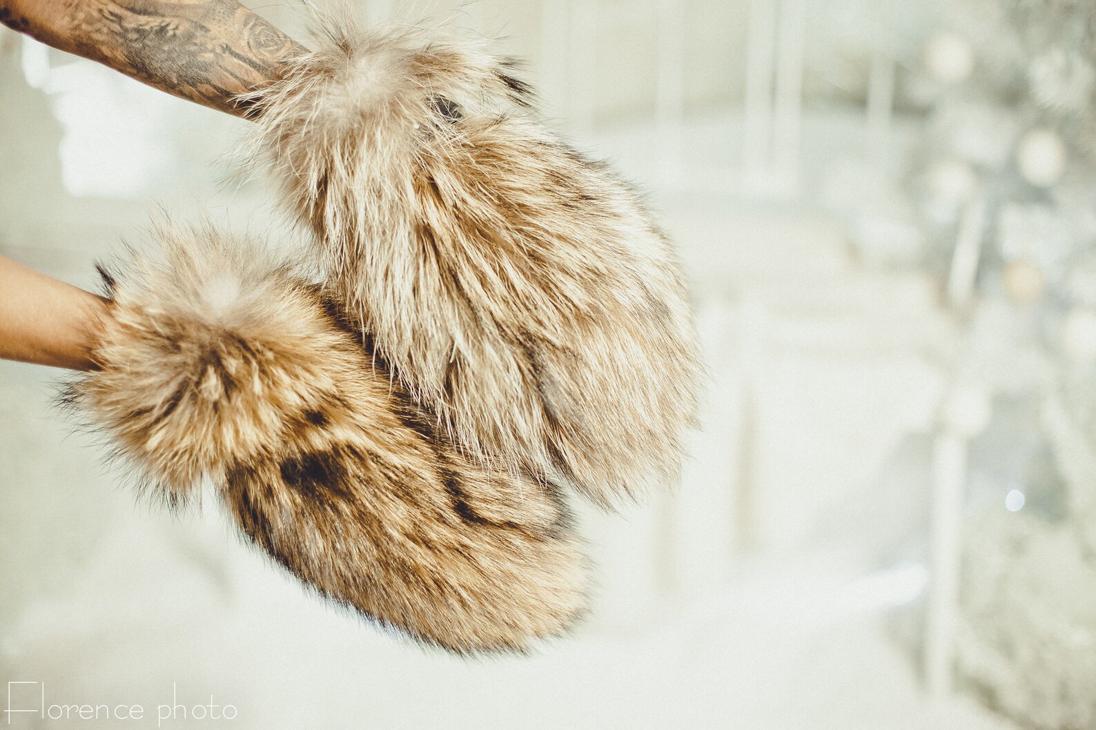 Raccoon Fur Gloves Real Fur Mittens Women Winter Arm | Etsy