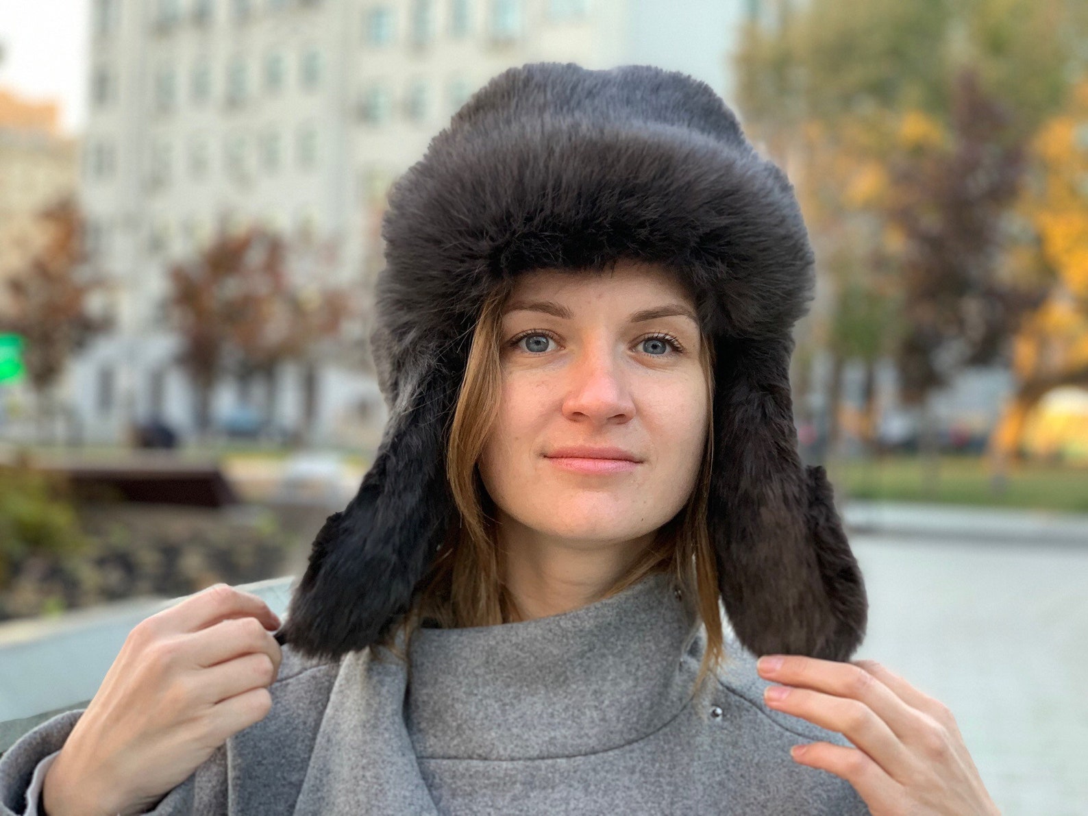 Gray Rabbit Fur Hat Womens Ushanka Russian Mens Trapper | Etsy