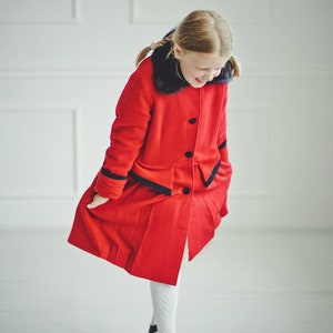Red Girl's Wool Coat With Real Mink Fur Collar Baby Girl Coats Wool ...