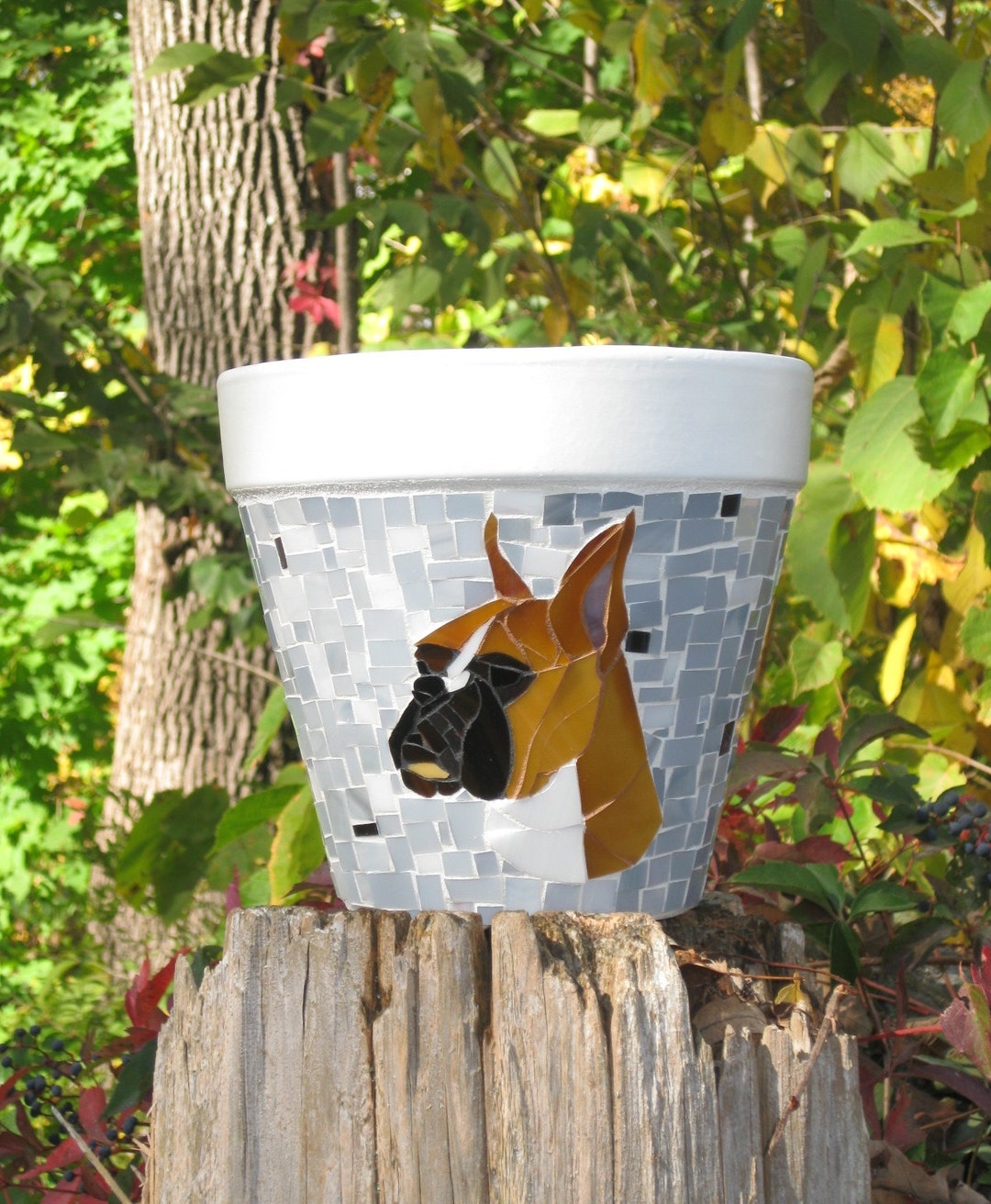 Custom Made Mosaic Planter With Boxer - Etsy