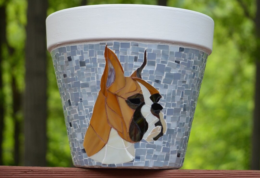 Custom Made Mosaic Planter With Boxer - Etsy