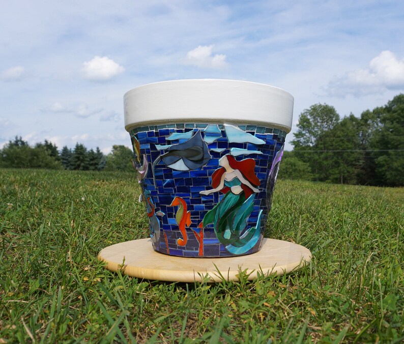 Custom Made Mosaic Planter With Mermaids an Seahorses - Etsy